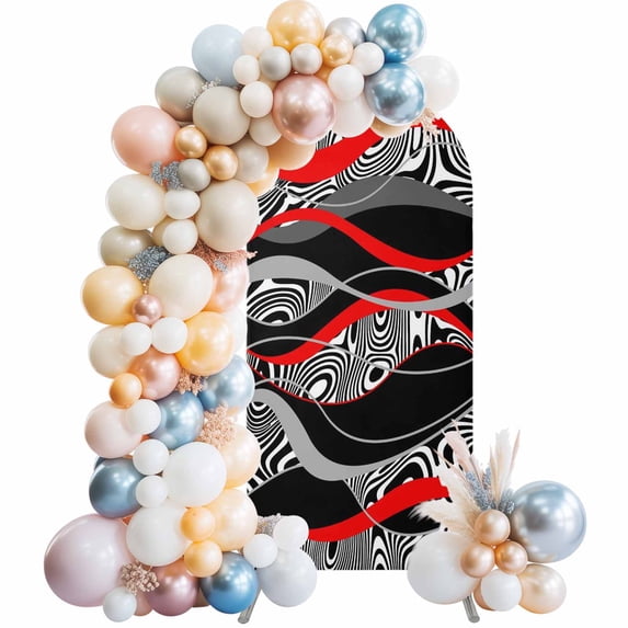 Abstract Art Arch Backdrop Cover 5 FT Red Black Gray Lines Psychedelic ...