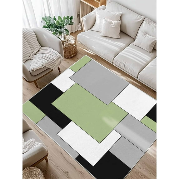 Abstract Art Area Rug for Bedroom 3x5 Ft Green Black Gray Splice Super Soft fuzzy Throw Rug Non ...