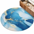 Abstract Art Area Rug, Blue Ombre Marble Stone Gold Cracks Modern Non ...