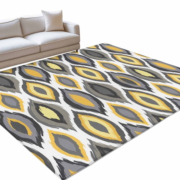 Abstract Art Area Rug, Modern Diamond Patterns Yellow Grey Geometric ...