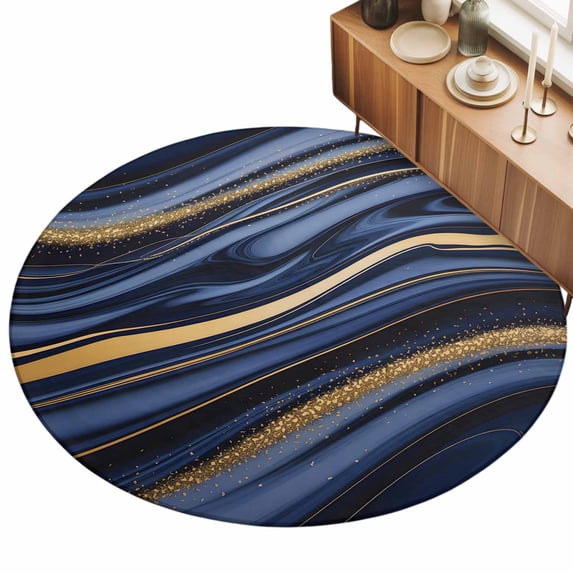 Abstract Art Area Rug, Retro Blue Gold Marble Texture Non-Slip Felt ...