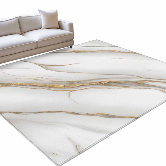 Abstract Art Area Rug, Vintage Gold White Marble Texture Non-Slip Felt ...