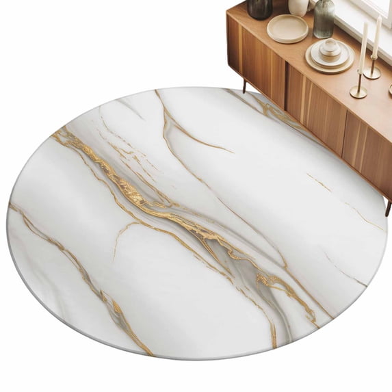 Abstract Art Area Rug, Vintage Gold White Marble Texture Non-Slip Felt ...