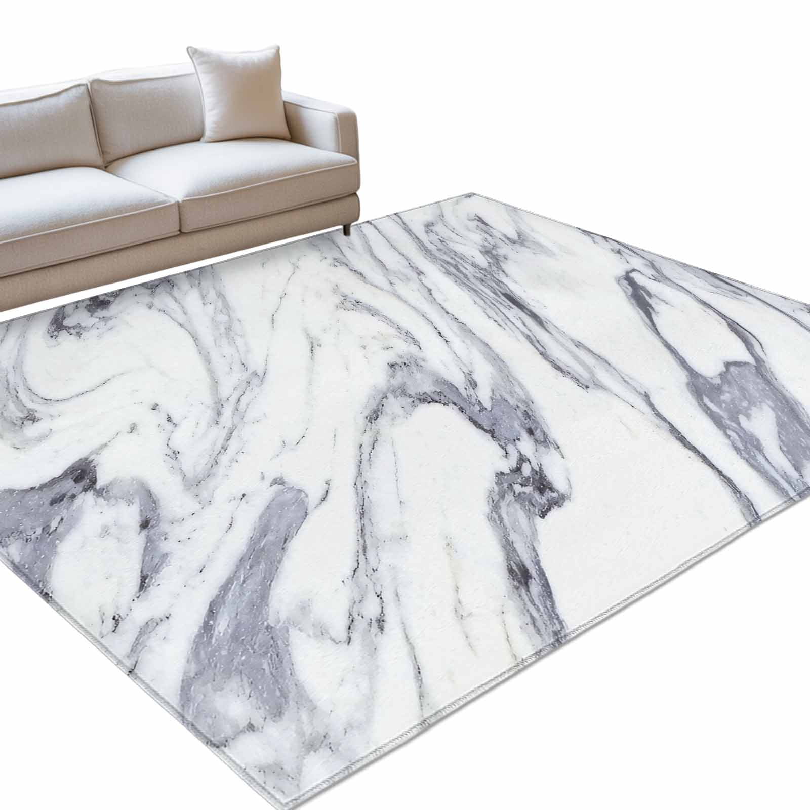 Abstract Art Area Rug, White Gray Marble Texture Modern Style Non-Slip ...
