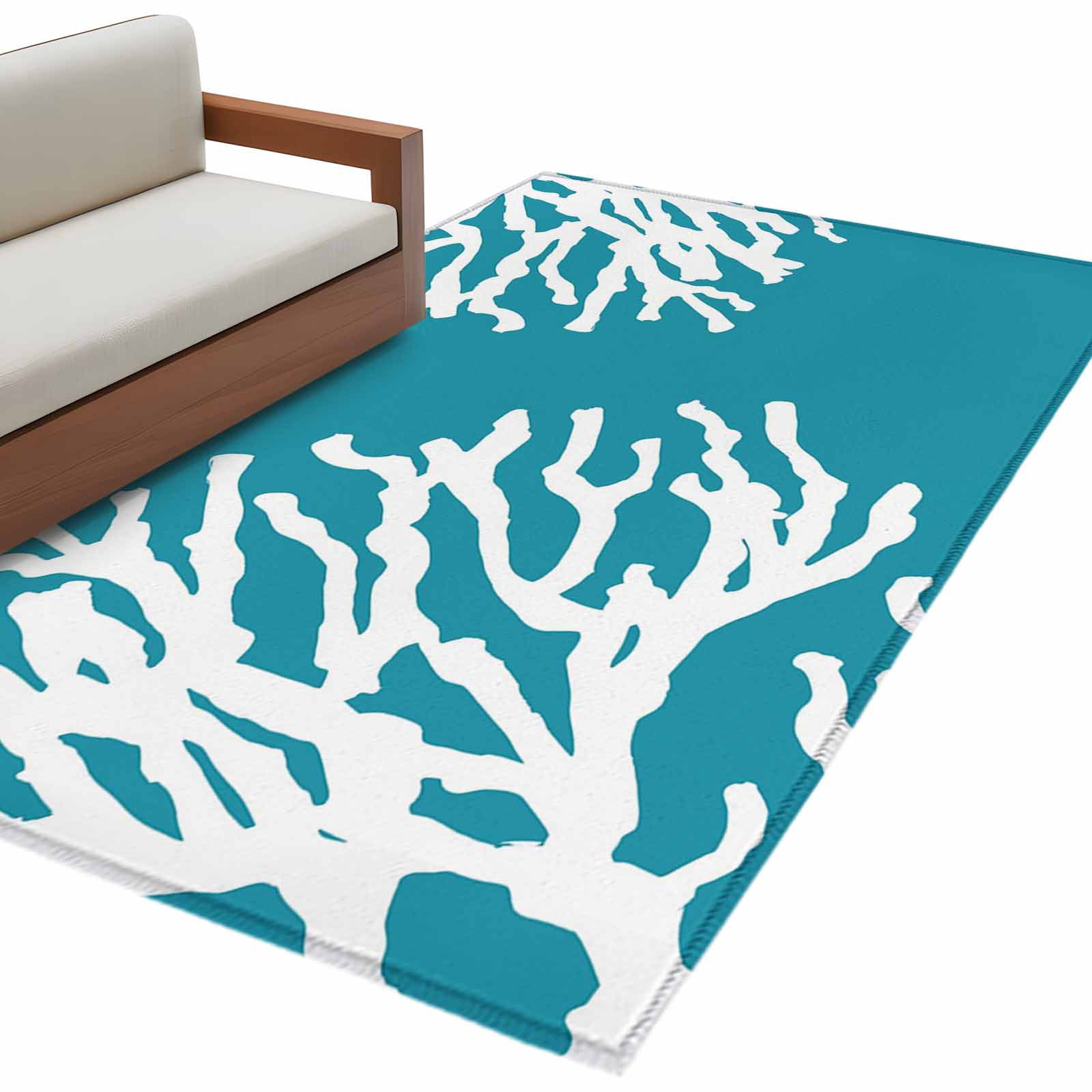 Abstract Art Area Rugs 2.7'x5' Coral Blue Background Modern Simple ...