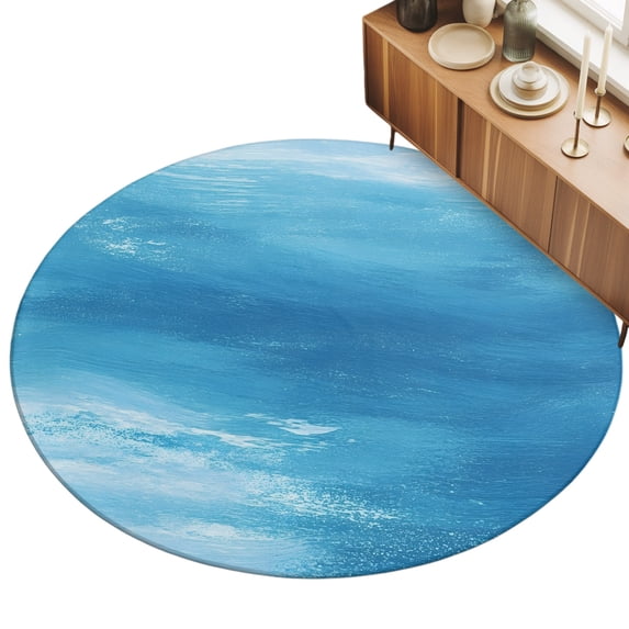 Abstract Art Area Rugs 3' (Round) Modern Ocean Waves Blue Gradient ...