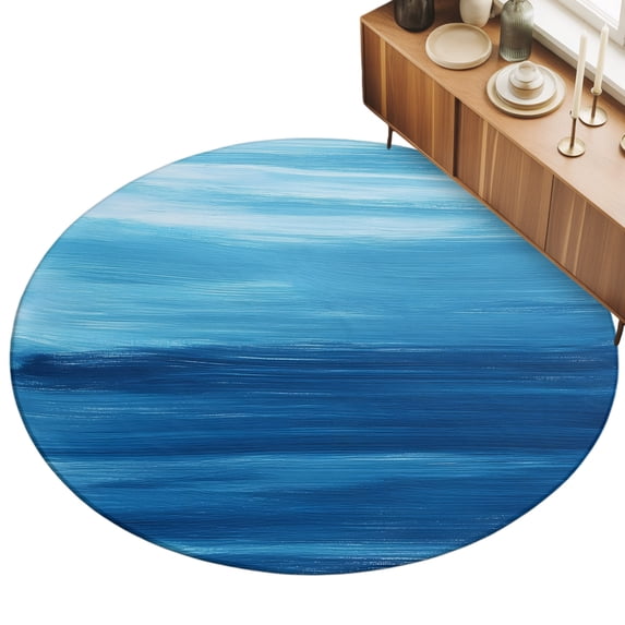 Abstract Art Area Rugs 4' (Round) Modern Ocean Waves Blue Ombre ...