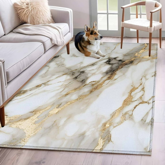 Abstract Art Area Rugs 4x6 ft White Marble Texture Gold Crack Stone ...