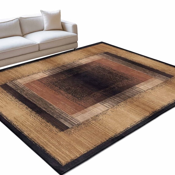 Abstract Art Area Rugs 4x6ft Brown and Black Mottled Texture Geometric ...