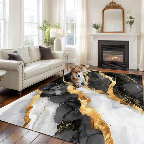 Abstract Art Area Rugs 5x7 ft Black Blue Water Ripple Gradient Marbling ...