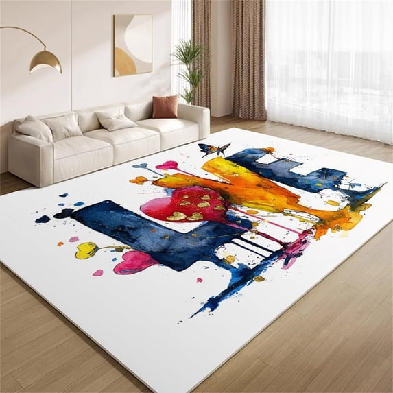 Abstract Art Area Rugs, Colorful Love Letters Pattern Carpet, Washable ...