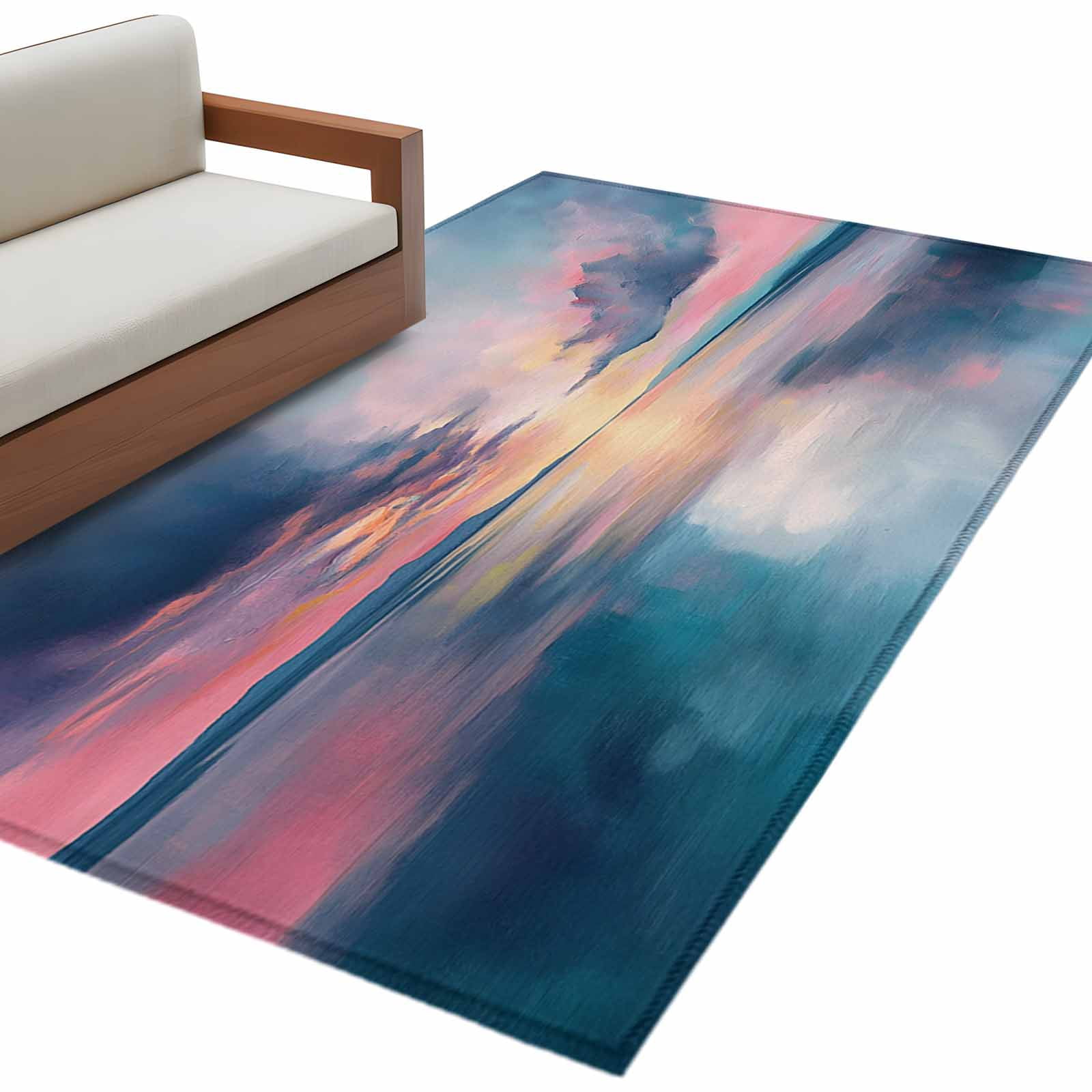 Abstract Art Area Rug 2.7x5ft Impressionist Ocean Sunrise Oil Painting ...