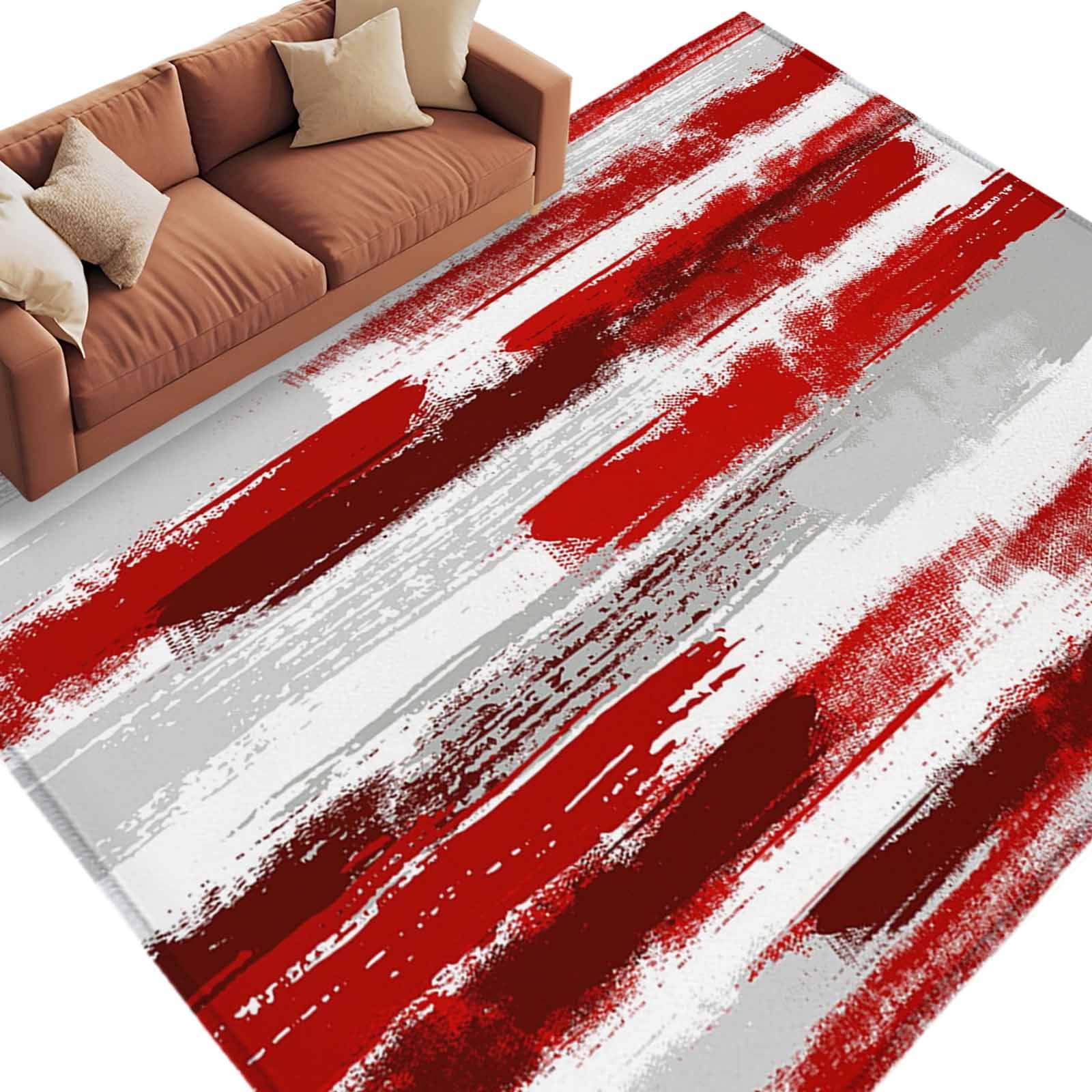 Abstract Art Area Rug 5x7ft Red Gray Mottled Color Block Oil Painting ...