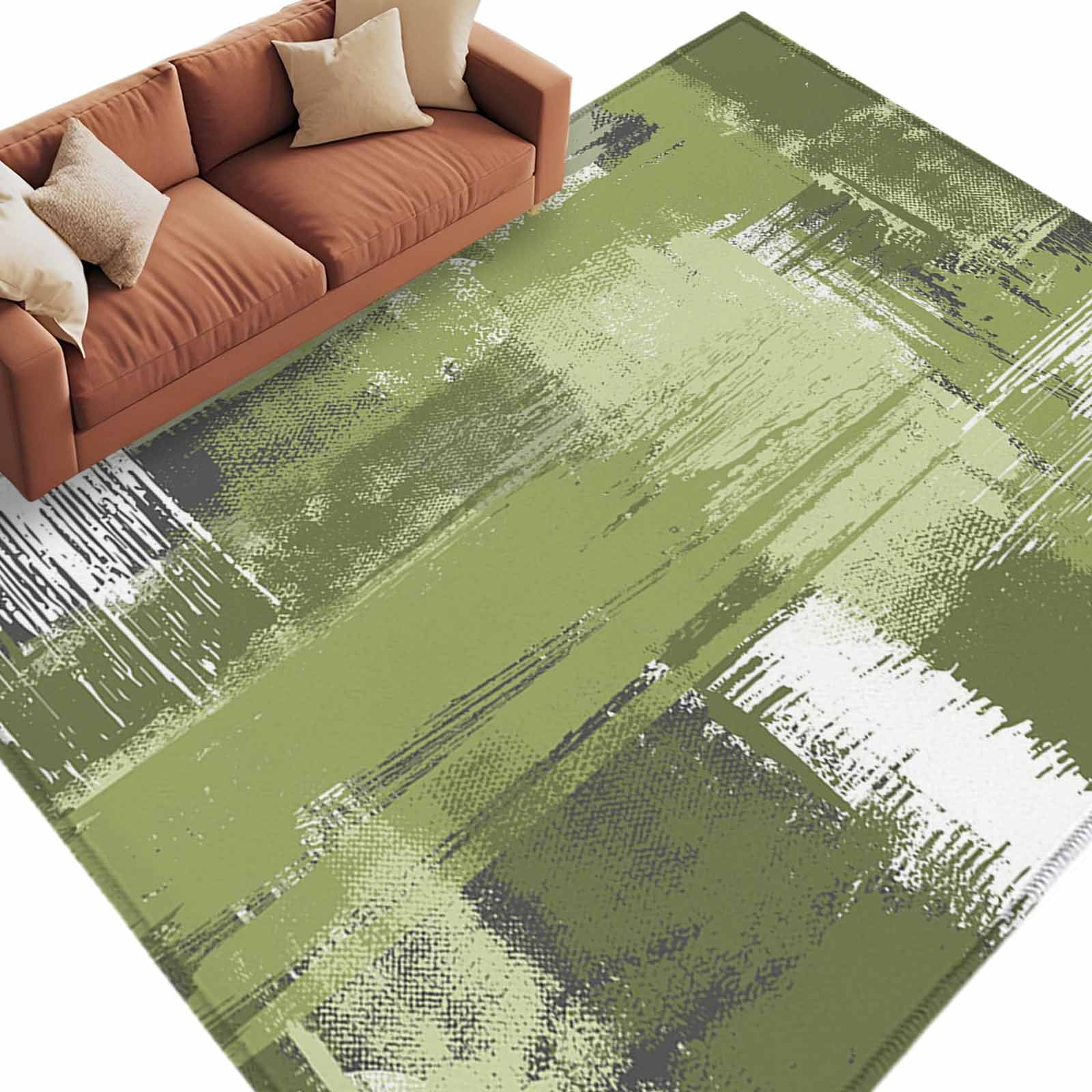 Abstract Art Area Rug 5x7ft Sage Green Mottled Color Block Oil Painting ...
