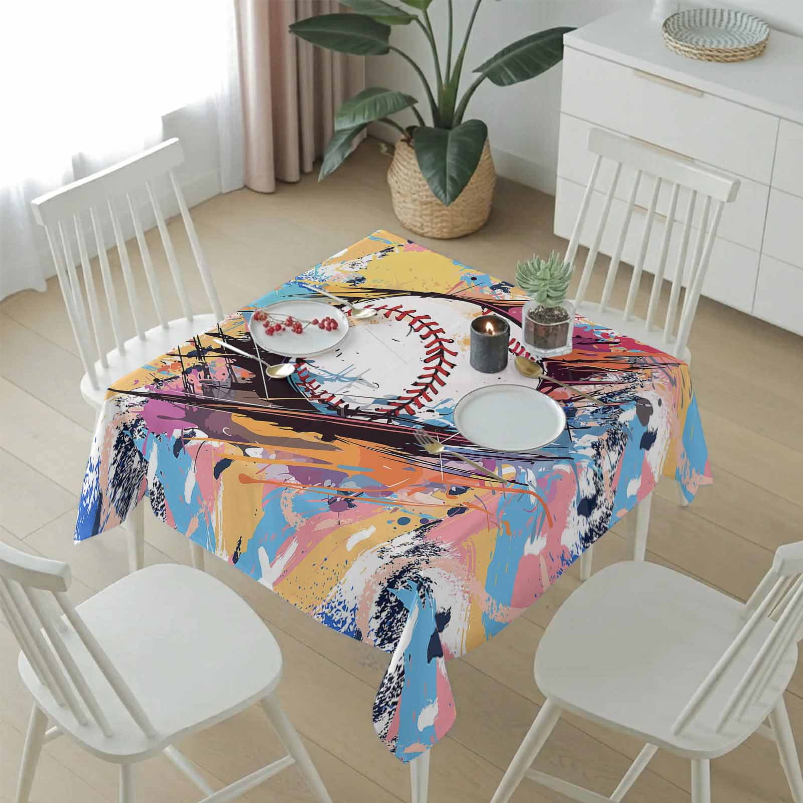 Abstract Art Baseball Sketch Sport Table Cloth 60x60in, Waterproof ...