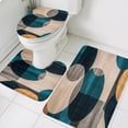 Abstract Art Bathroom Rugs Set Beige Blue Color Block Composition Non ...