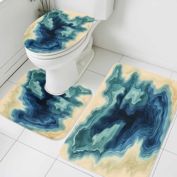 Abstract Art Bathroom Rugs Set Blue Green Texture Impressionist Style ...
