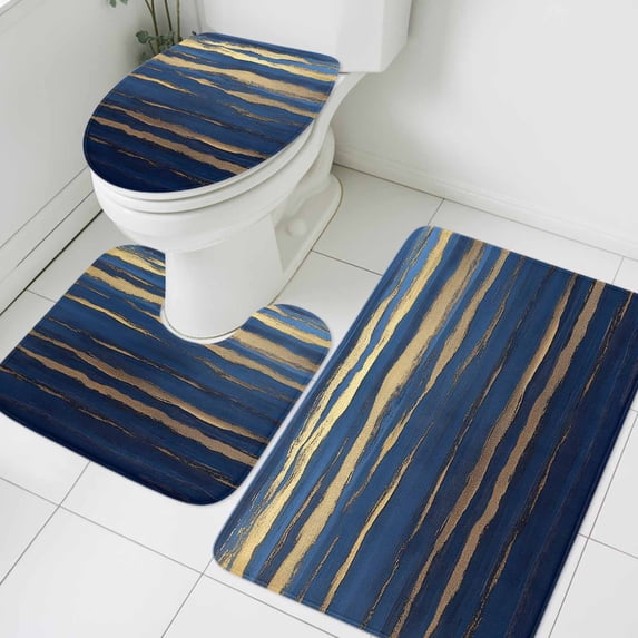 Abstract Art Bathroom Rugs Set Impressionist Gold Blue Gradient Non ...