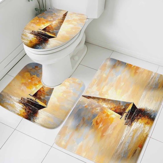 Abstract Art Bathroom Rugs Set Minimalist Style Lake Boat Oil Painting ...