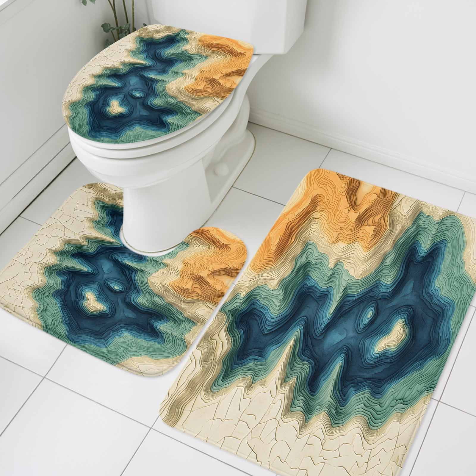 Abstract Art Bathroom Rugs Set Modern Green Yellow Gradient Simple ...