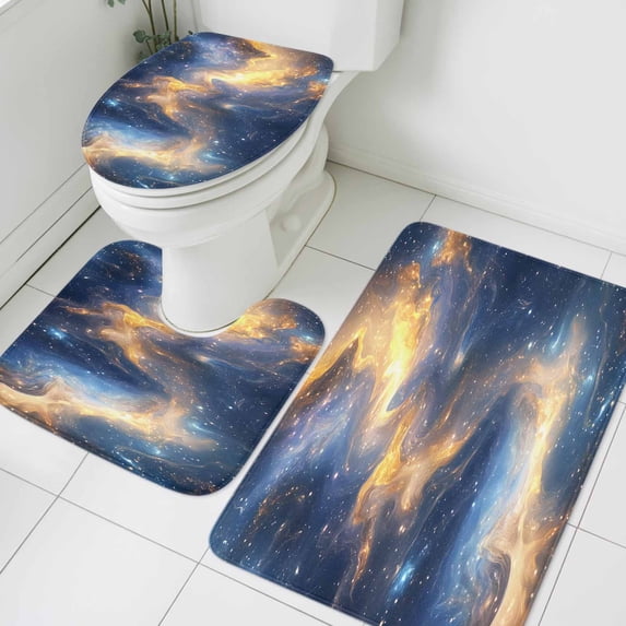 Abstract Art Bathroom Rugs Set Modernism Blue Gold Water Ripple Non ...