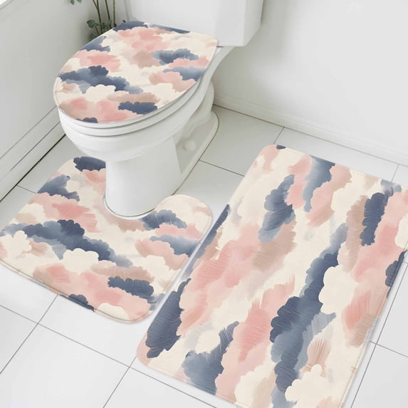 Abstract Art Bathroom Rugs Set Modernism Gradient Pink Blue Color Block ...