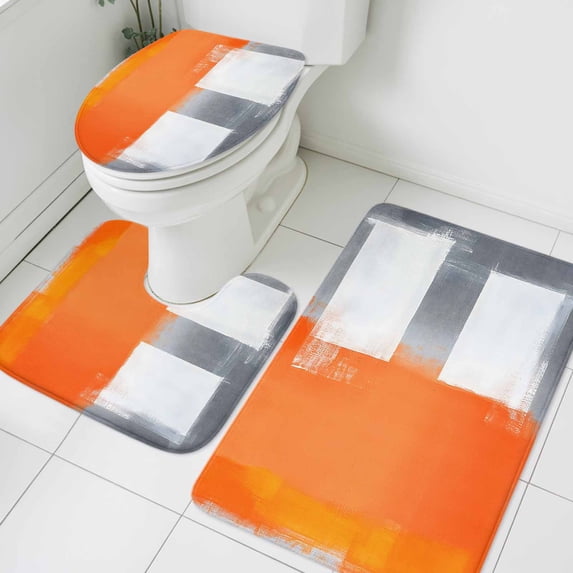 Abstract Art: Bathroom Rugs Set Orange Gray Squares Color Stitching Non ...