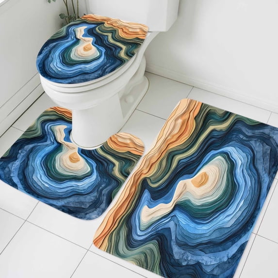 Abstract Art Bathroom Rugs Set Orange Green Blue Texture Modernism Non ...