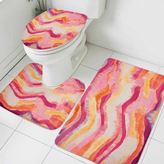 Abstract Art Bathroom Rugs Set Red Orange Geometric Color Block Non ...