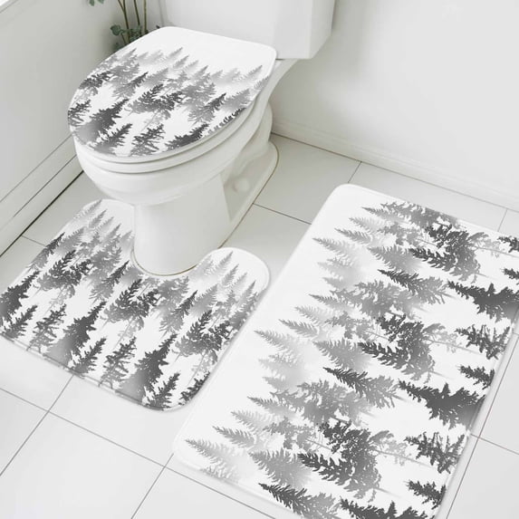 Abstract Art Bathroom Rugs Set Silhouette Gray Forest Non Slip ...