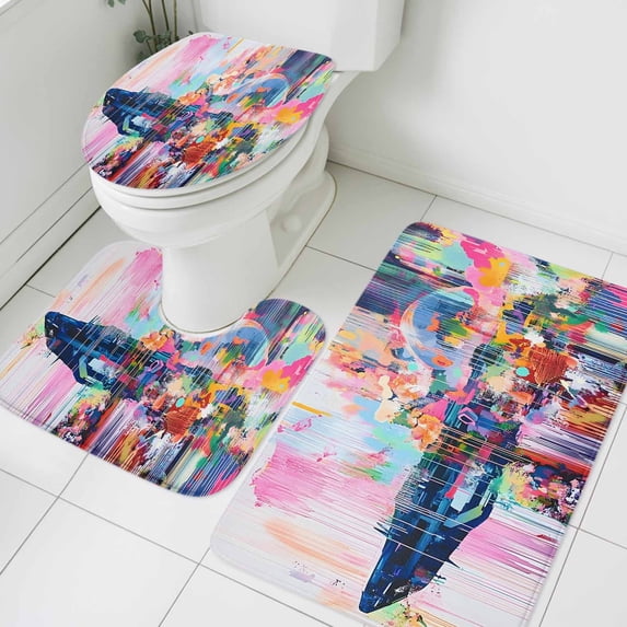 Abstract Art Bathroom Rugs Set Simple Style Pink Gradient Collage Art ...