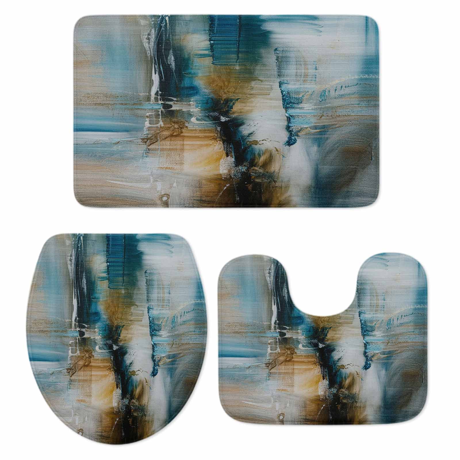 Abstract Art Bathroom Rugs Set Turquoise Brown Paint Texture Gradient ...
