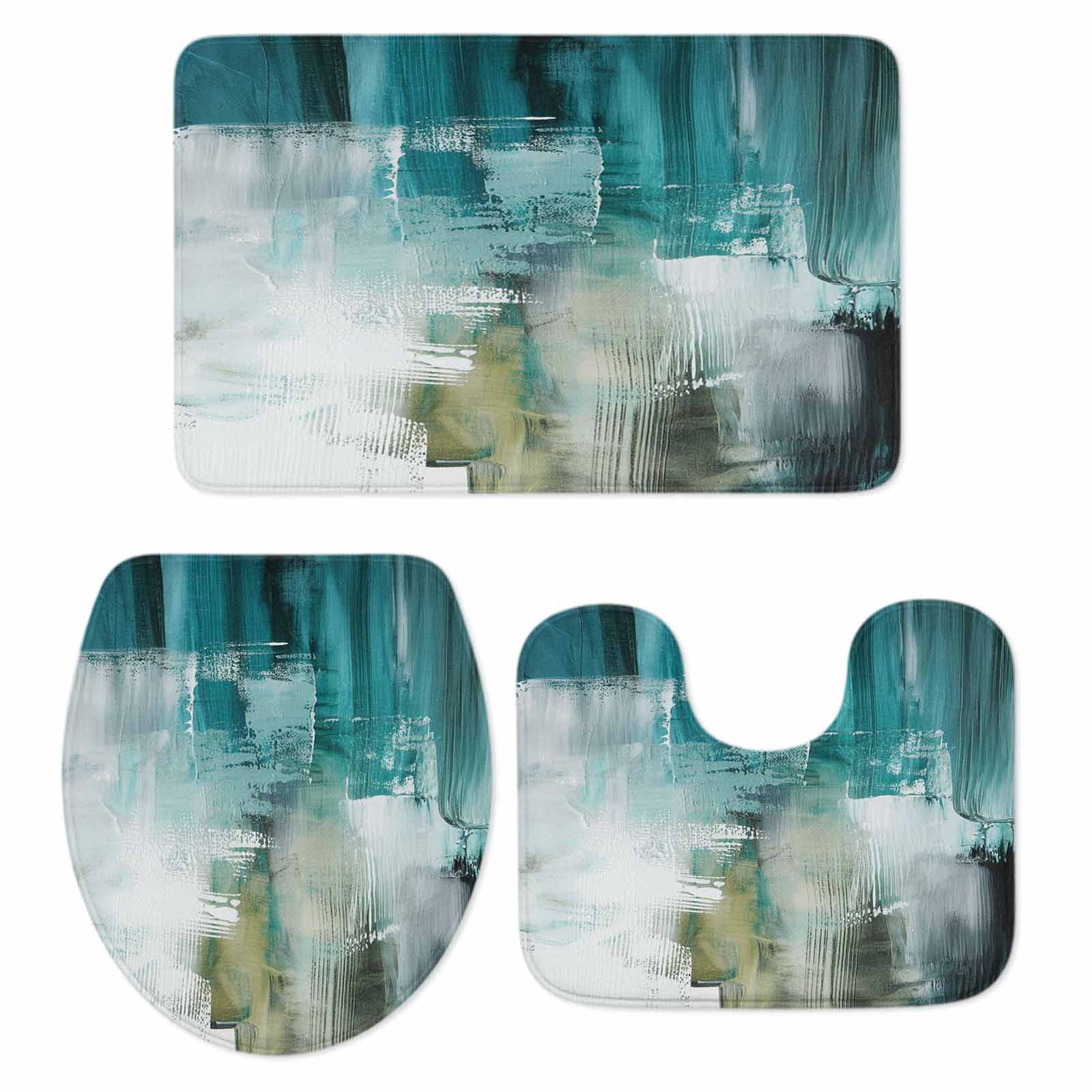 Abstract Art Bathroom Rugs Set Turquoise White Paint Texture Gradient ...