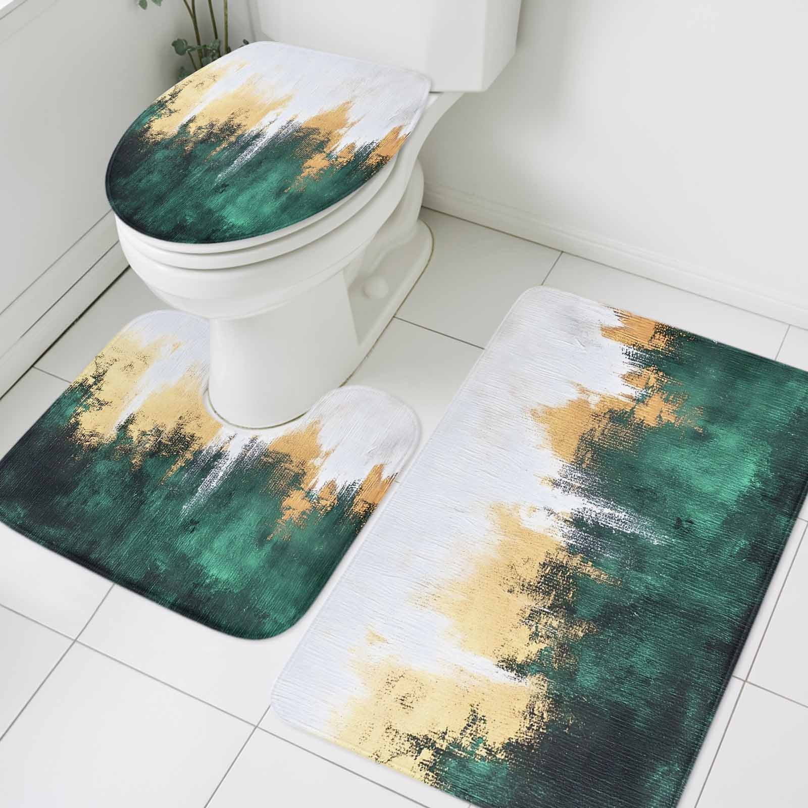 Abstract Art Bathroom Rugs Set Yellow Green Gradient Color Block ...