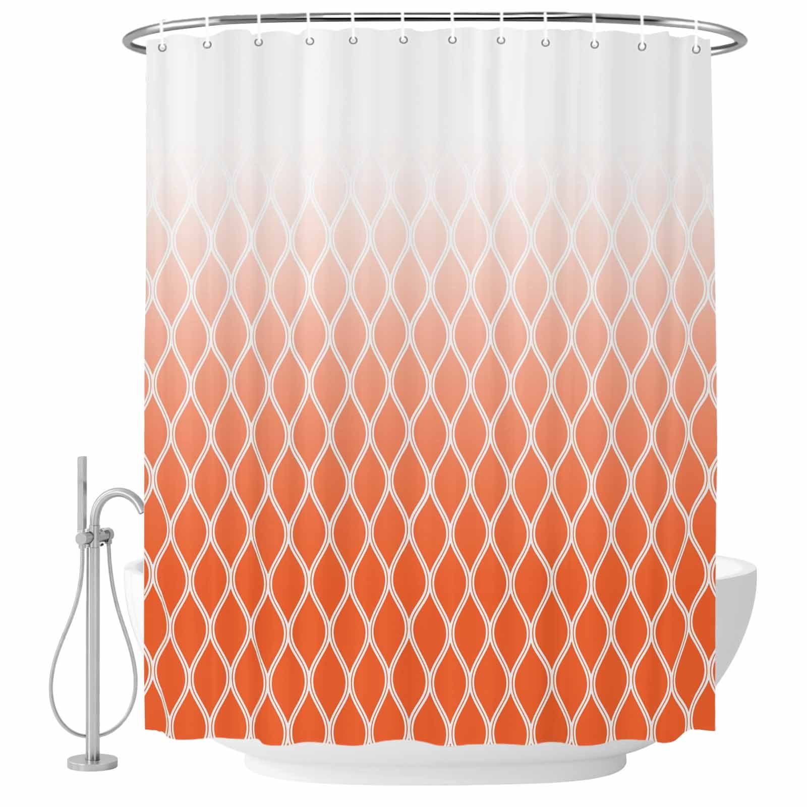 Abstract Art Bathroom Shower Curtains with Hooks, Classic Orange Line ...