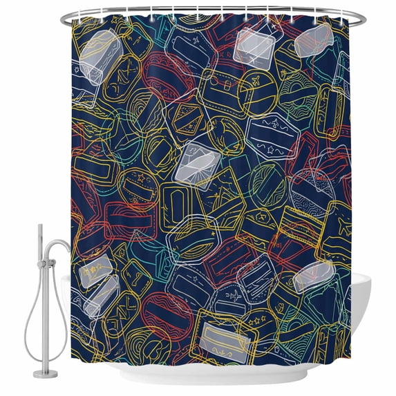 Abstract Art Bathroom Shower Curtains with Hooks, Postmarks Travelling ...