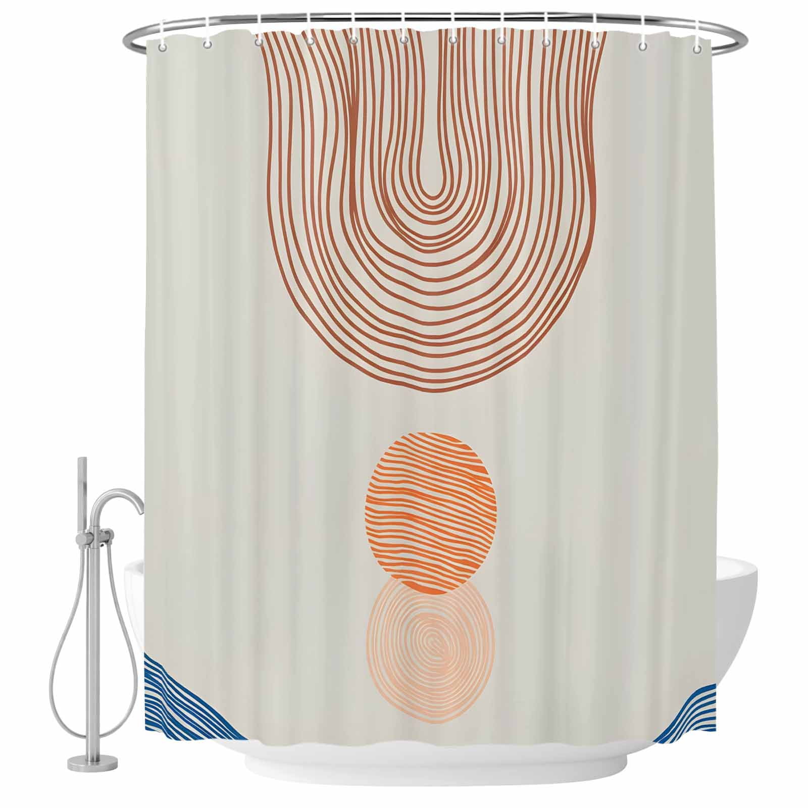 Abstract Art Bathroom Shower Curtains with Hooks, Sunset Orange Blue ...