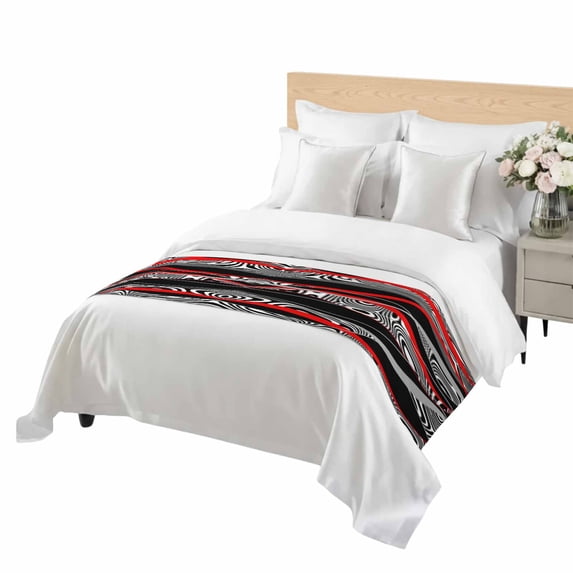 Abstract Art Bed Runner King Size Red Black Gray Lines Psychedelic ...