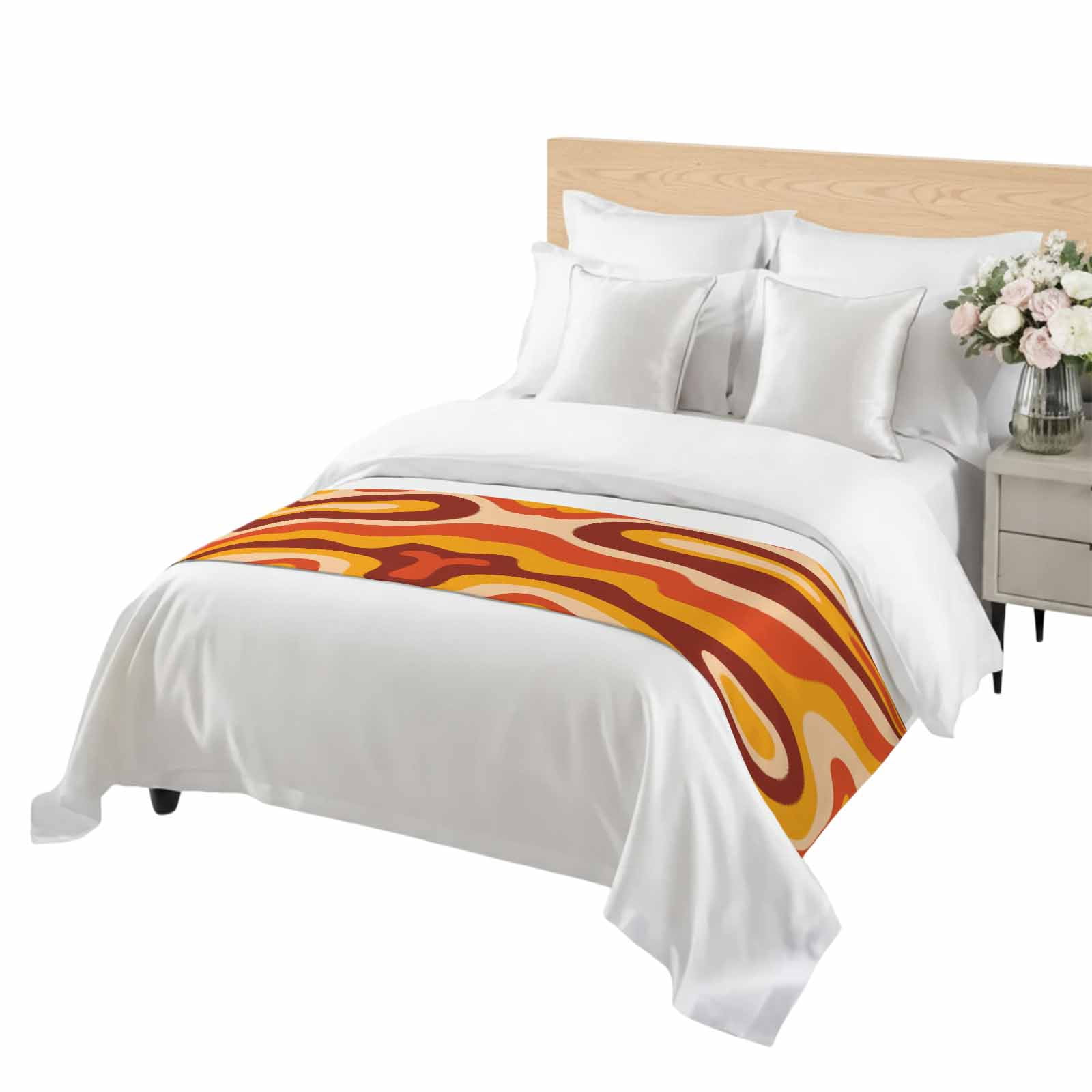 Abstract Art Bed Runner Queen Size Orange Brown Yellow Pattern Retro ...