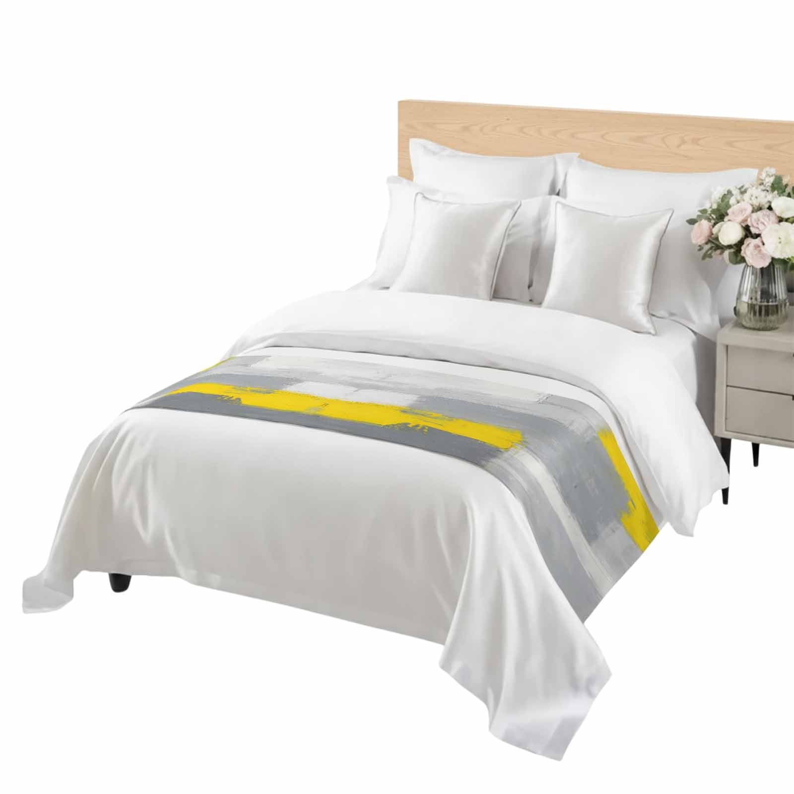 Abstract Art Bed Runner Queen Size Yellow Grey Graffiti Painting ...