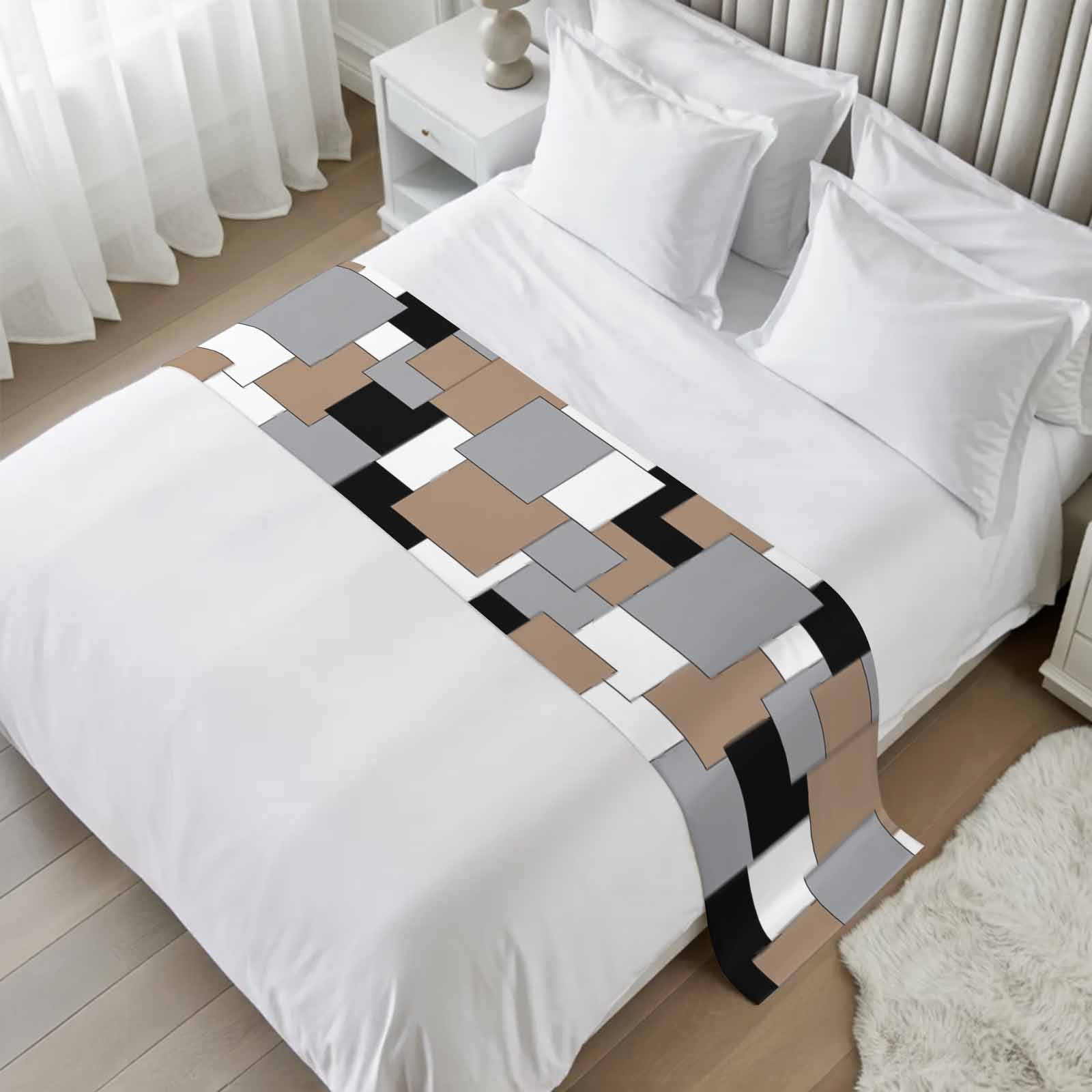 Abstract Art Bed Runner Scarf, Brown Black Gray Splice Twin Bed Scarf ...