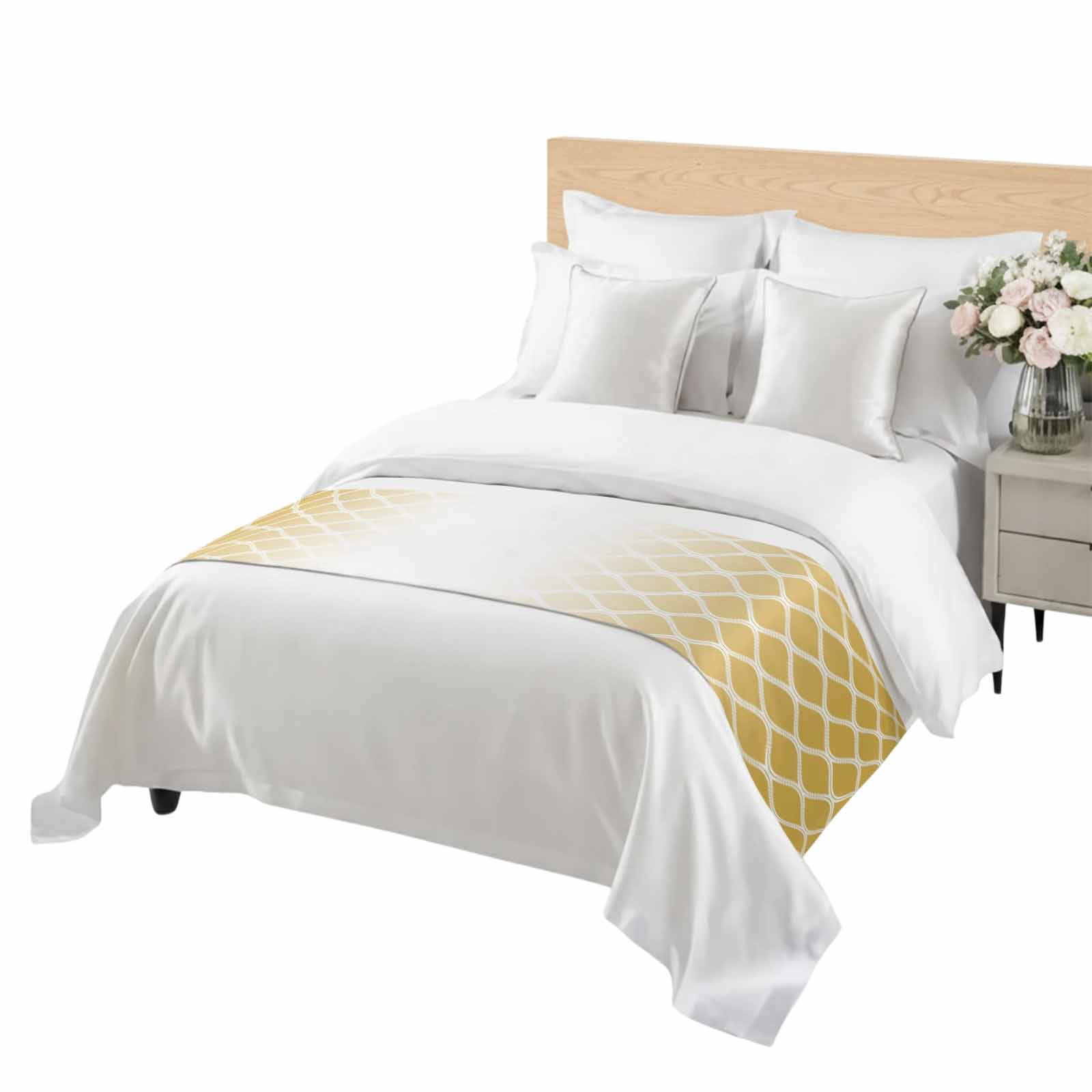 Abstract Art Bed Runner Twin Size Classic Yellow Line Gradient ...