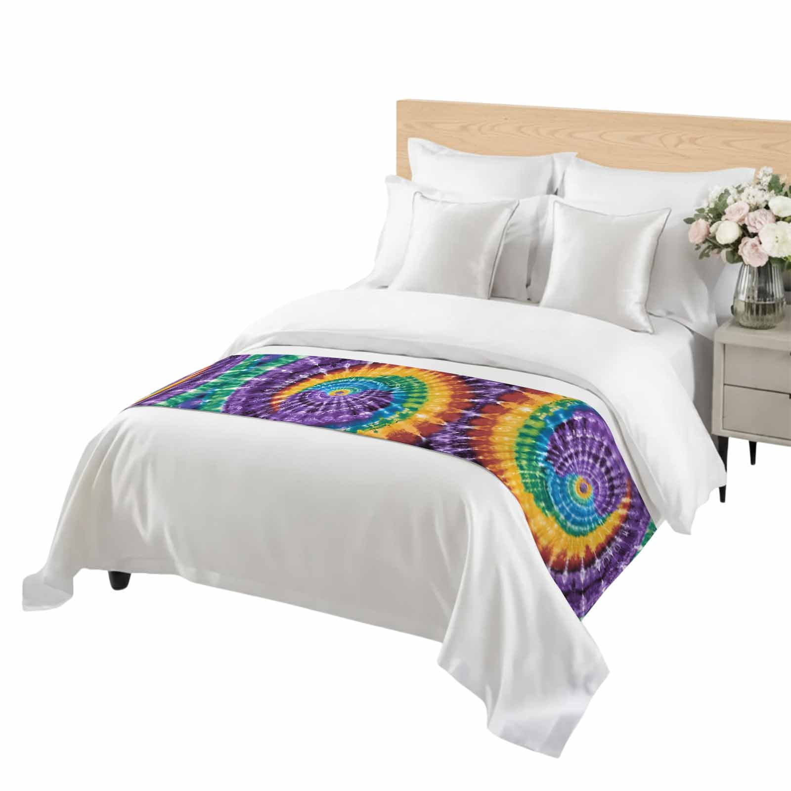 Abstract Art Bed Runner Twin Size Purple Red Blue Green Tie-Dye Art ...