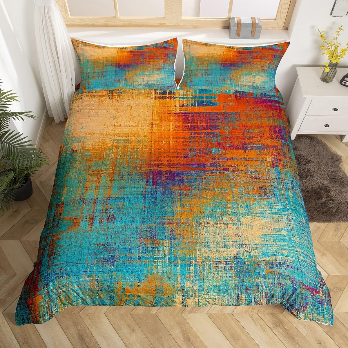 Abstract Art Bed Set Navy Blue Watercolor Duvet Cover Tie Dye Gradient ...