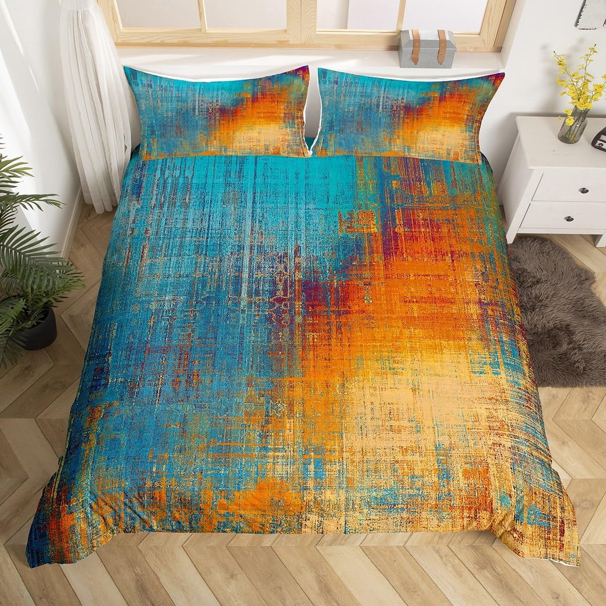 Abstract Art Bed Set Navy Blue Watercolor Duvet Cover Tie Dye Gradient ...