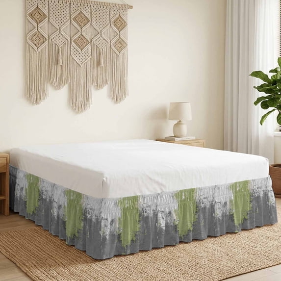 Abstract Art Bed Skirt Bed Skirts King Size 18 Inch Drop, Green Grey ...