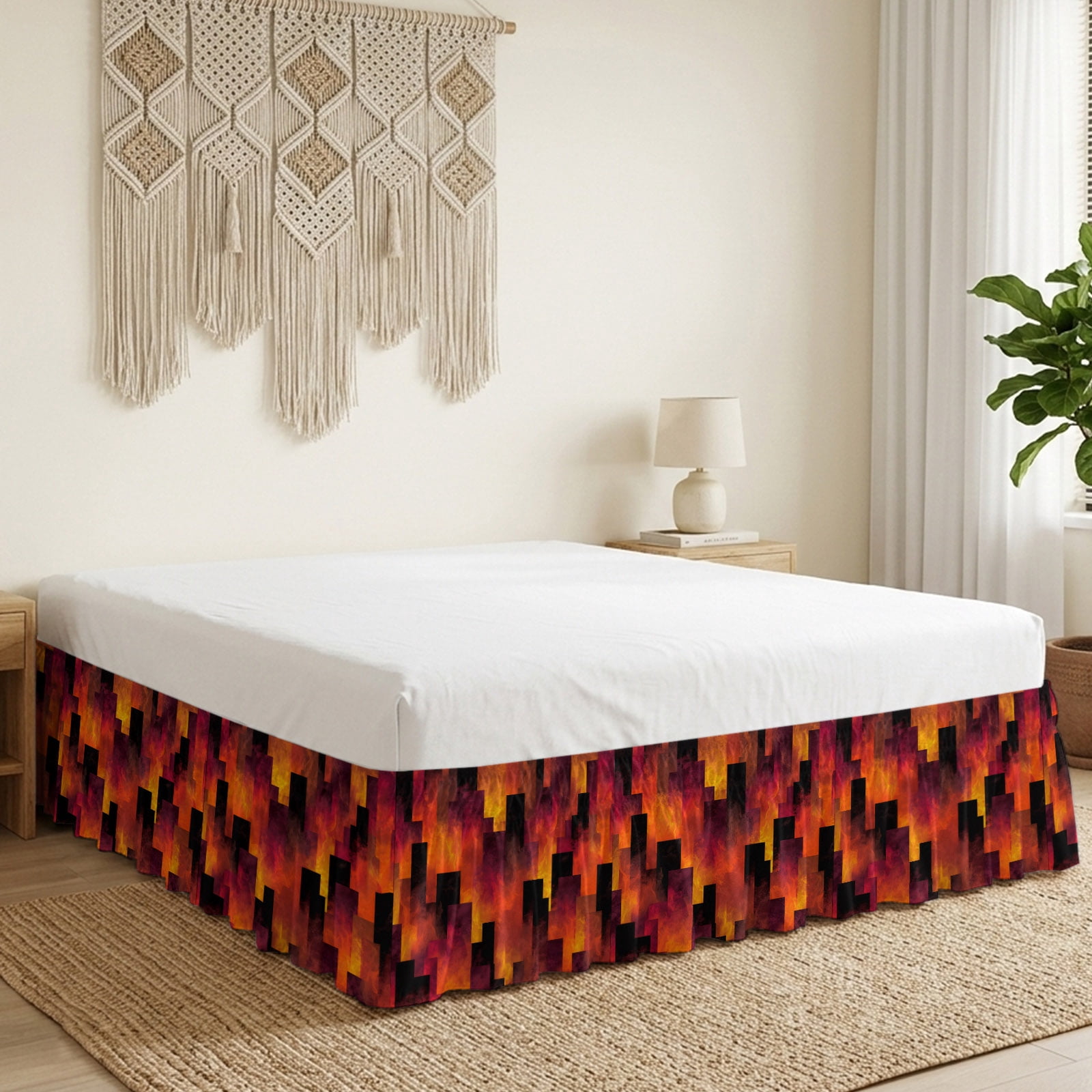Abstract Art Bed Skirt Bed Skirts King Size 18 Inch Drop, Red Black ...
