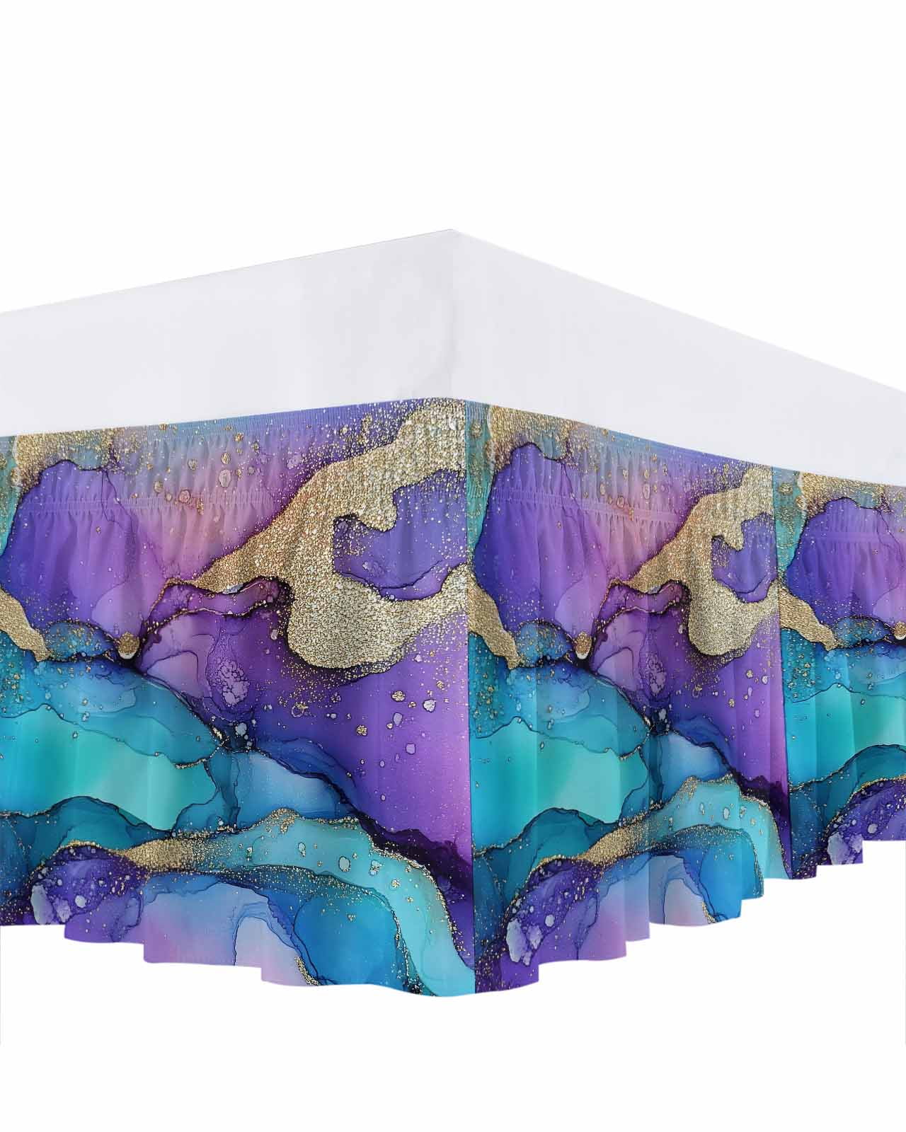 Abstract Art Bed Skirt King Size 16" Drop Purple Gold Gradient Marble ...
