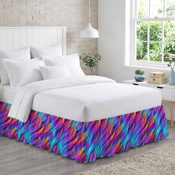 Abstract Art Bed Skirt King Size 16 Inch Drop, Blue Purple Yellow ...