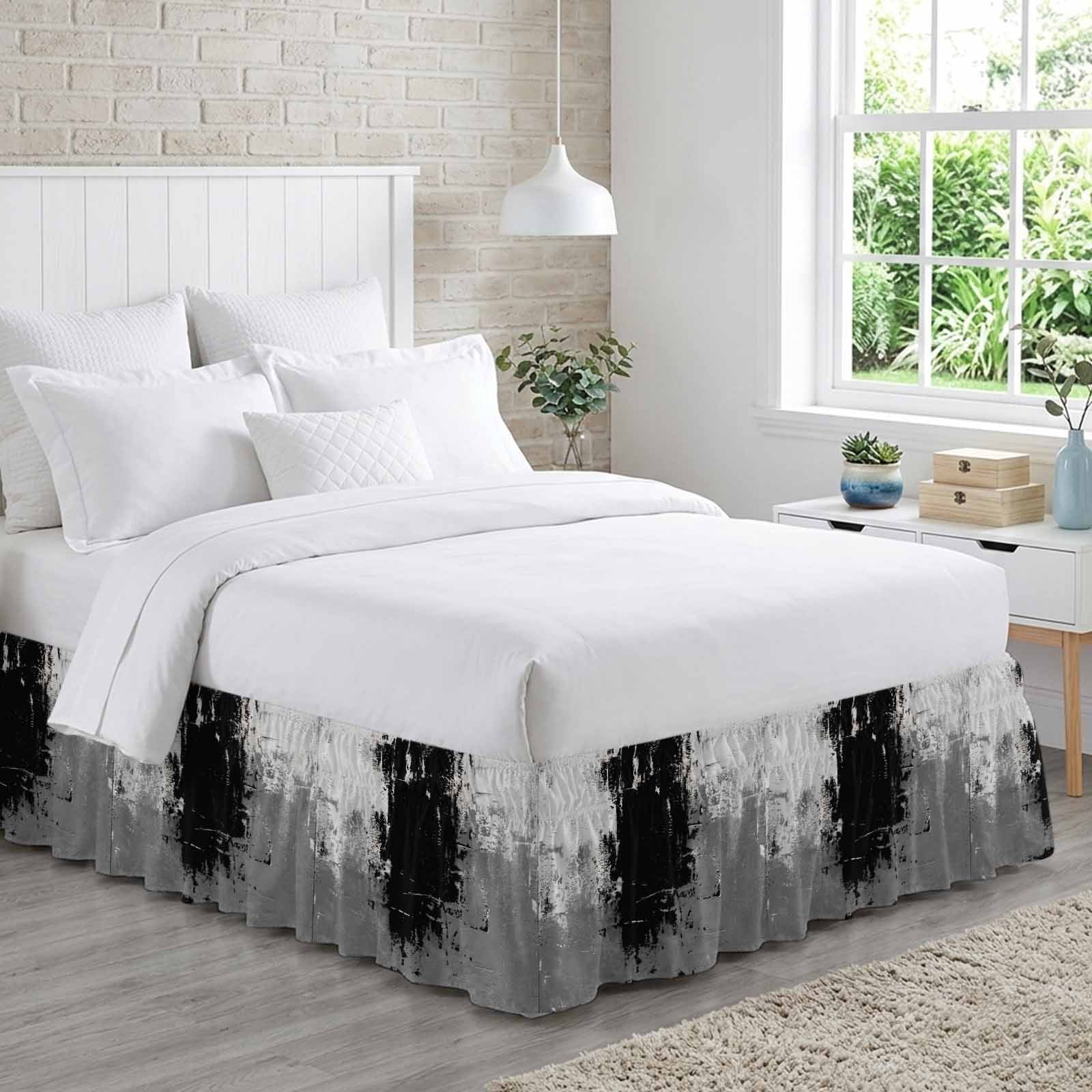 Abstract Art Bed Skirt King Size 18 Inch Drop, Black Grey Wall Mottled ...
